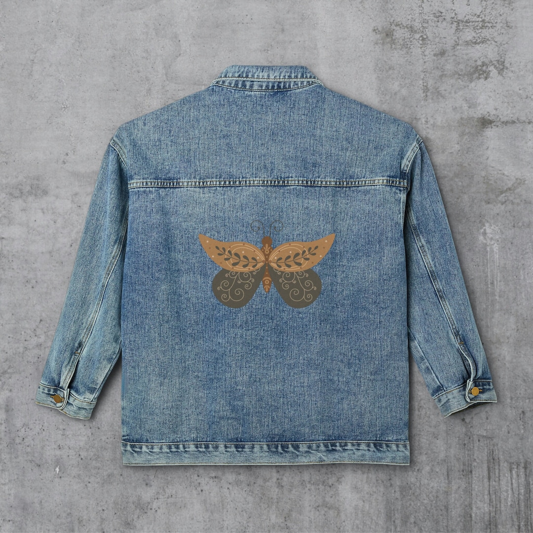 Boho Jean Jacket Butterfly Denim Jacket Oversized for Women Bohemian ...