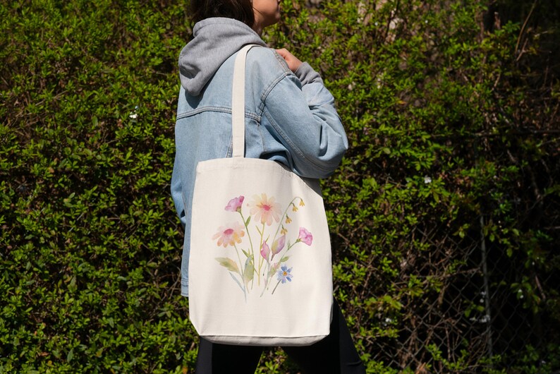 Wildflowers Bag, Floral Tote Bag From Cotton Canvas, Natural and Black ...