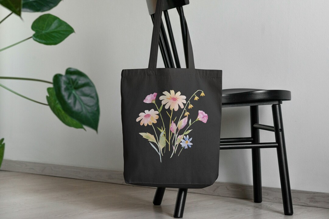 Wildflowers Bag, Floral Tote Bag From Cotton Canvas, Natural and Black ...