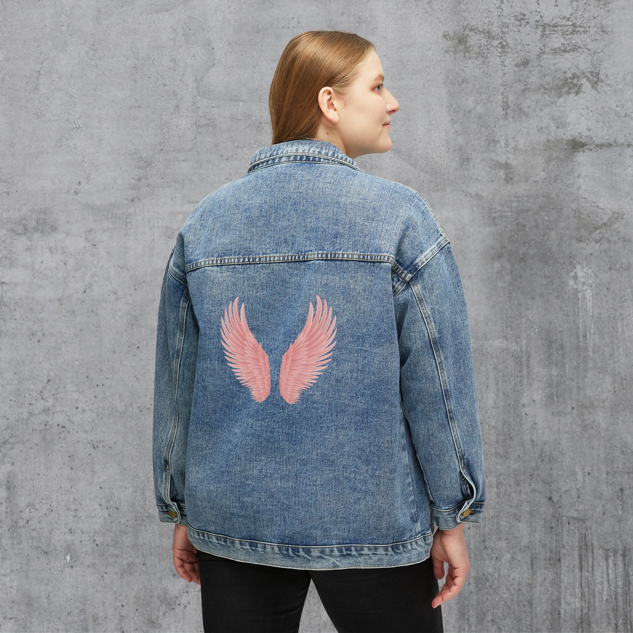 Pink Wings Denim Jacket Blue Jean Jacket With Pink Wings Angel Wings ...