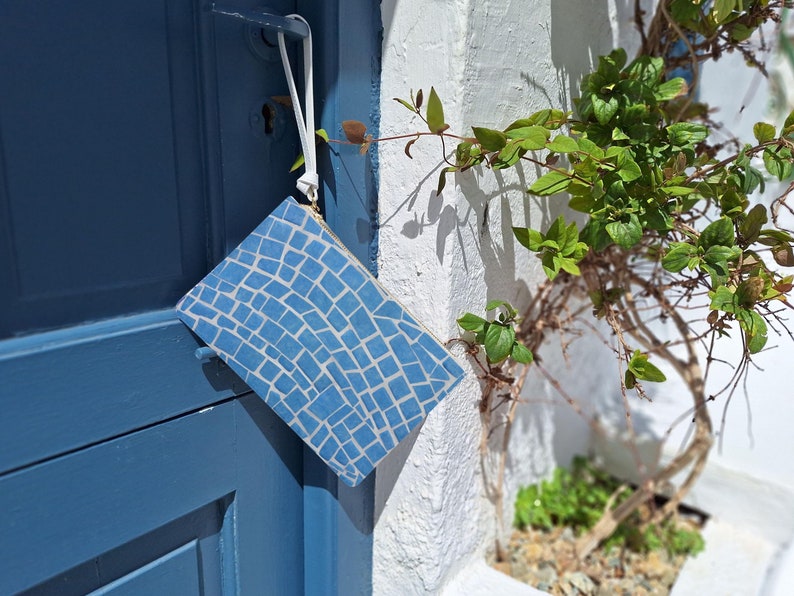 Blue Clutch Bag-mosaic-inspired Vegan Leather Purse-greek Chic Summer ...