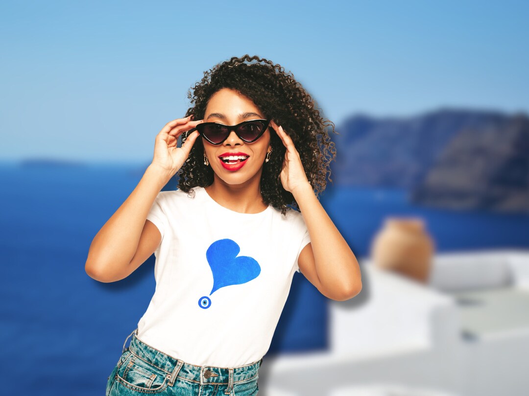 Evil Eye Top, Greece Inspired Top, Blue Heart Tee for Women, Tshirt ...