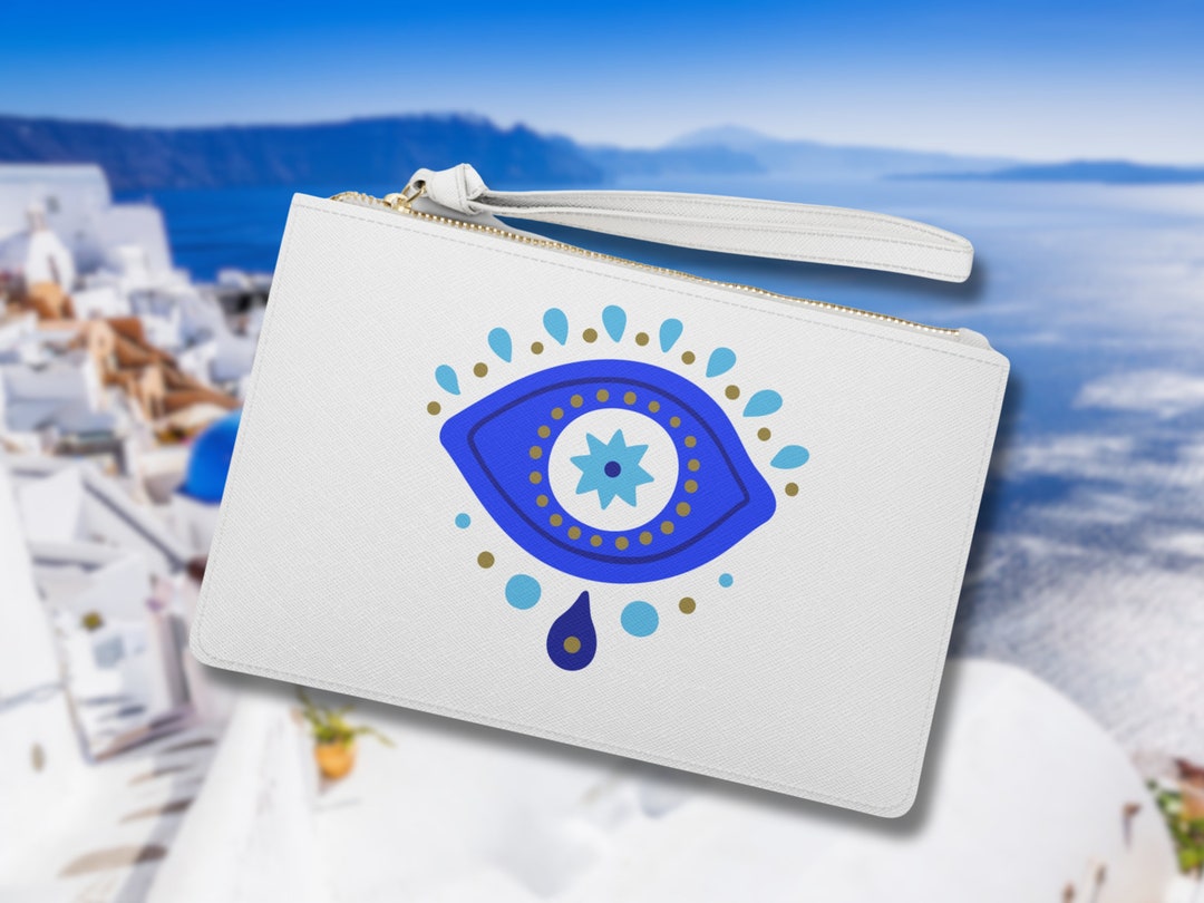 Evil Eye Clutch, Greek Summer Bag, Blue White Purse, Travel Wristlet ...