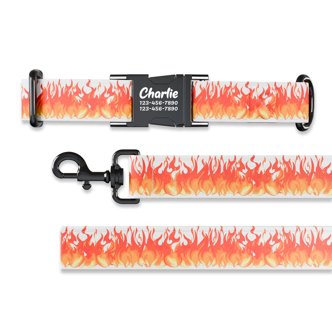 Fire! Flame Style Dog Collar W/ Metal Buckle, HAND MADE, Personalized ...
