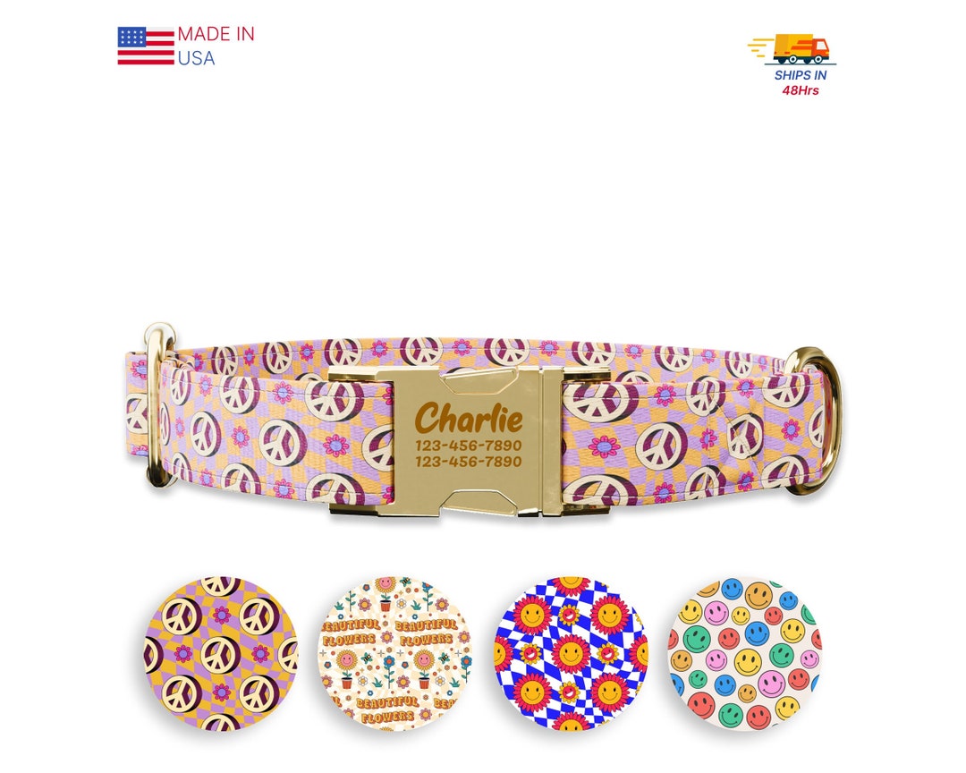 Peace Sign Hippie Style Dog Collars W/ Metal Buckle, HAND MADE ...