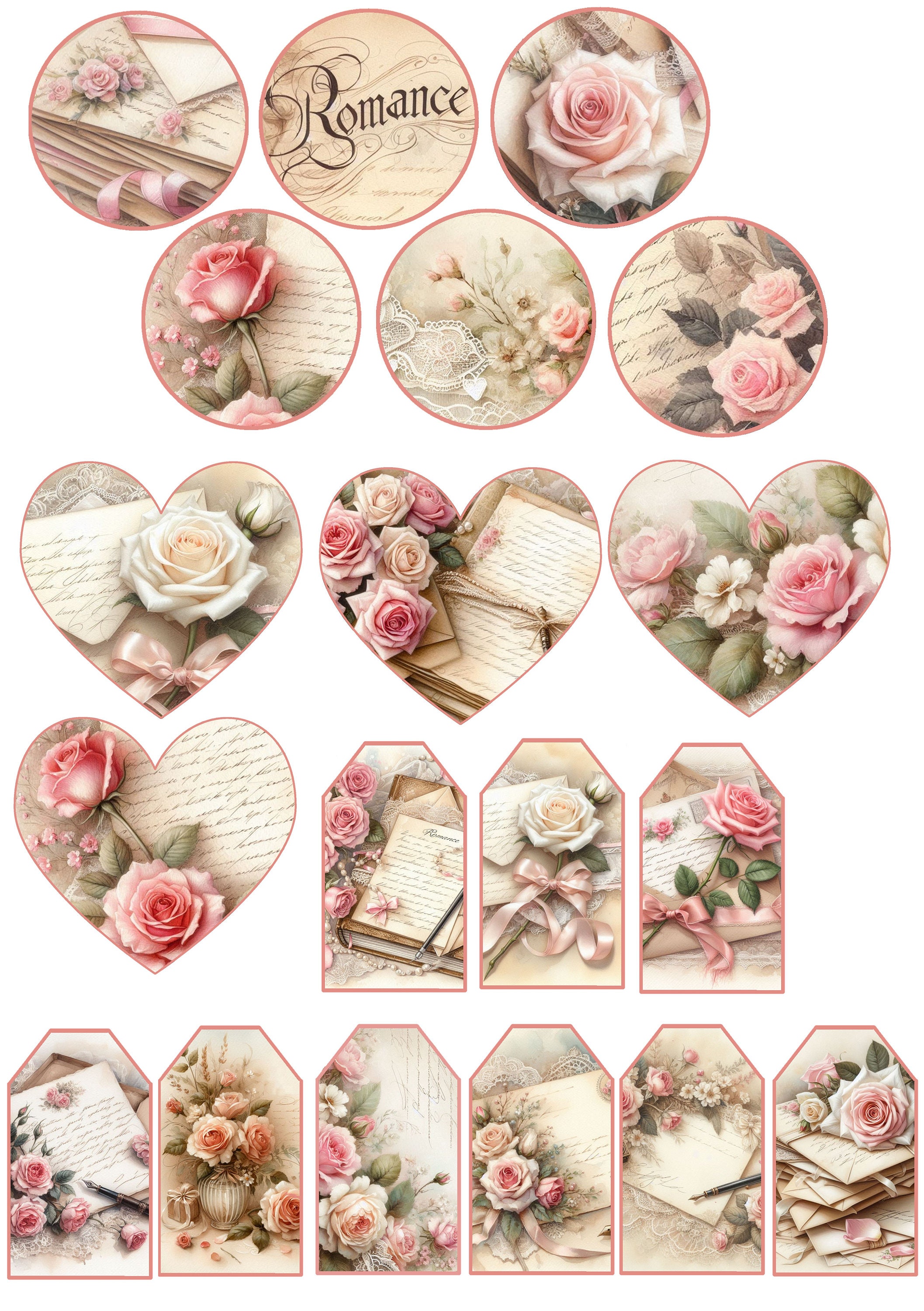 Printable Papers Romancing the Rose - Etsy
