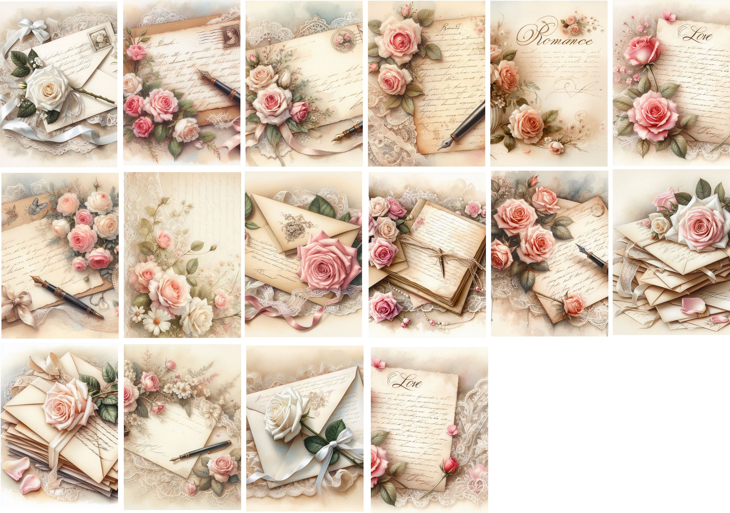 Printable Papers Romancing the Rose - Etsy