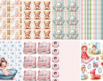 Baby Girl Printable Digital Paper Pack, Baby Girl Digital Scrapbook ...