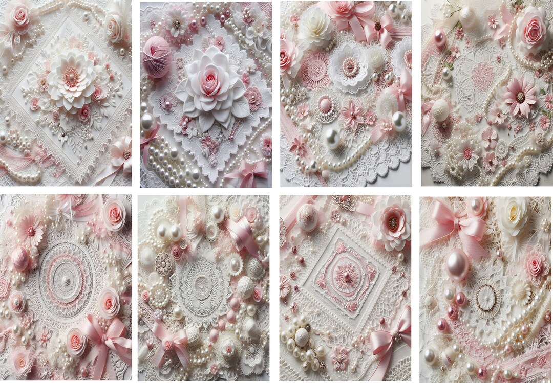 Printable Papers Pearls and Lace in Pink - Etsy