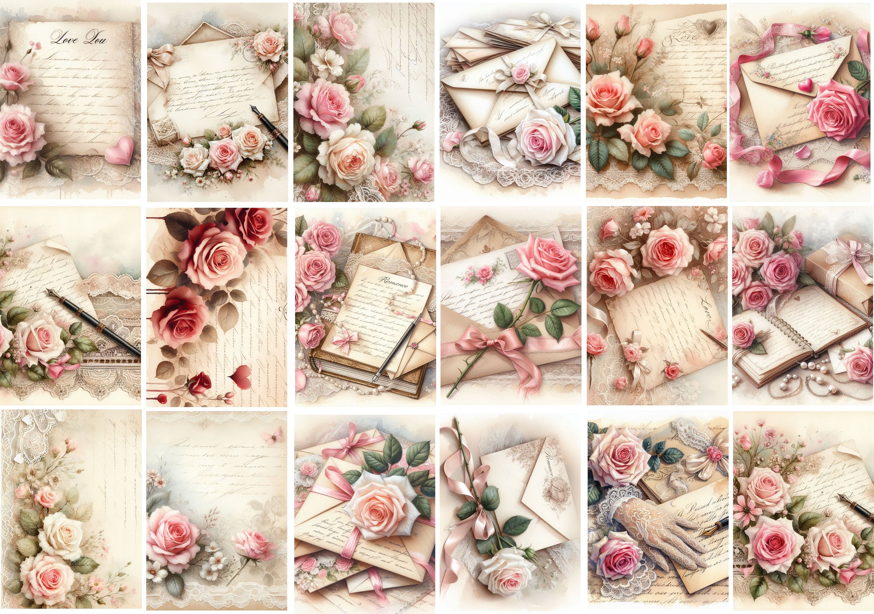 Printable Papers Romancing the Rose - Etsy