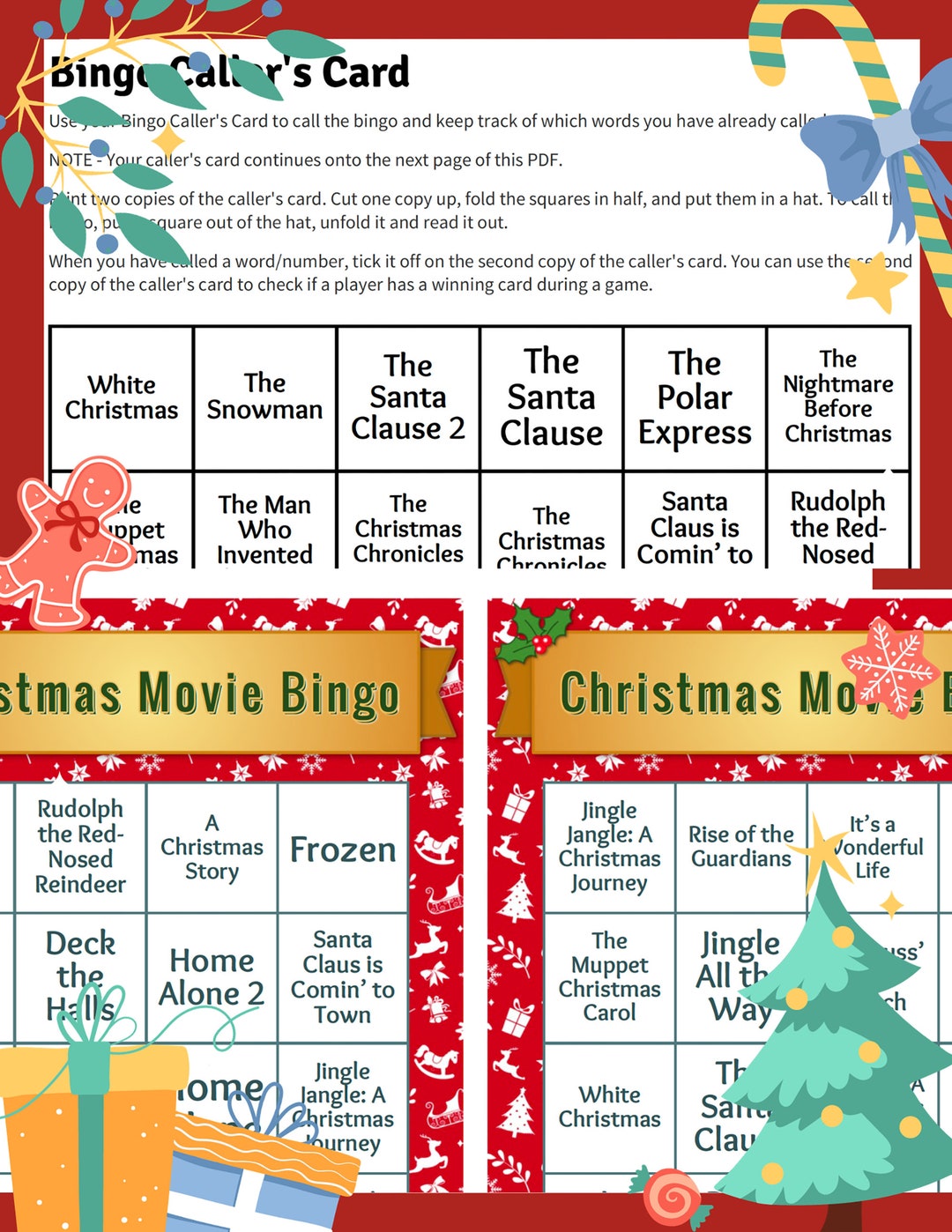 Christmas Movie Bingo W/ Full Video Calling Cards - Etsy