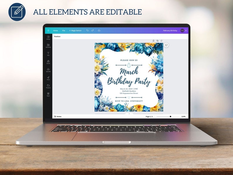 MARCH Birthday Party Invitation Template, Aquamarine & Daffodil ...