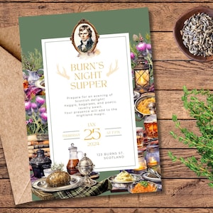 Burn's Night Supper Invitation Template, Scottish Party Invite and Menu ...