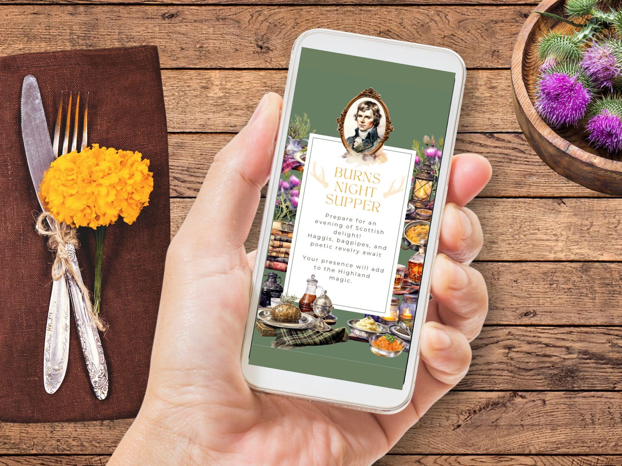 Editable Burns Night Animated Mobile Invitation, Robert Burns Supper ...