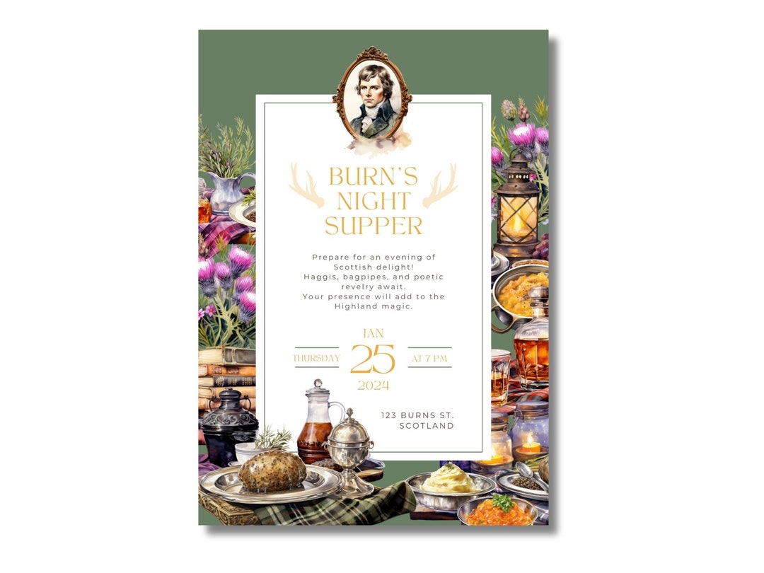Burn's Night Supper Invitation Template, Scottish Party Invite and Menu ...