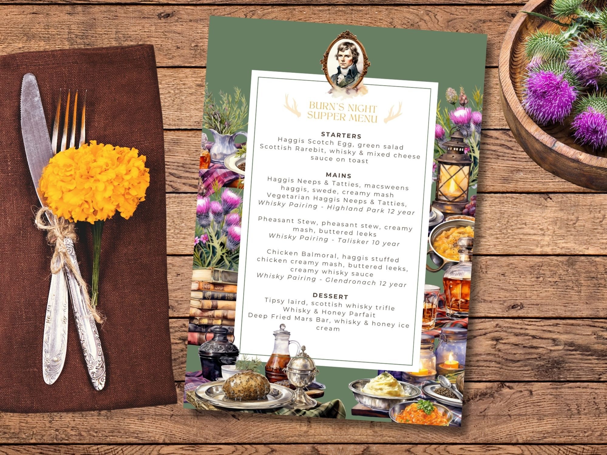 Burn's Night Supper Invitation Template, Scottish Party Invite and Menu ...