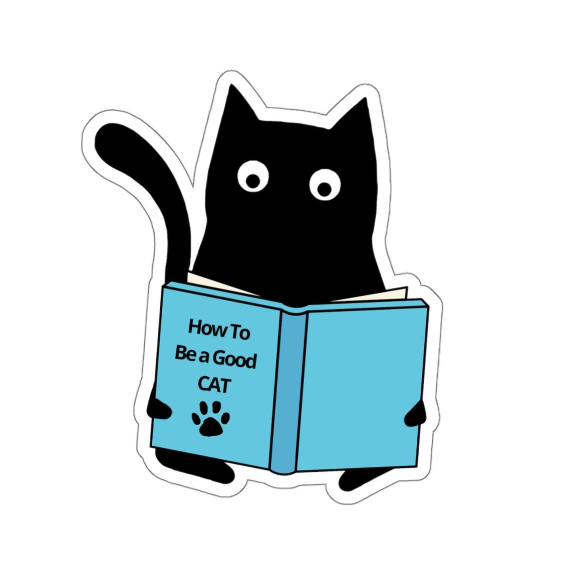 Black Cat Reading Book Stickers for Decor Cat Sticker for Laptop ...