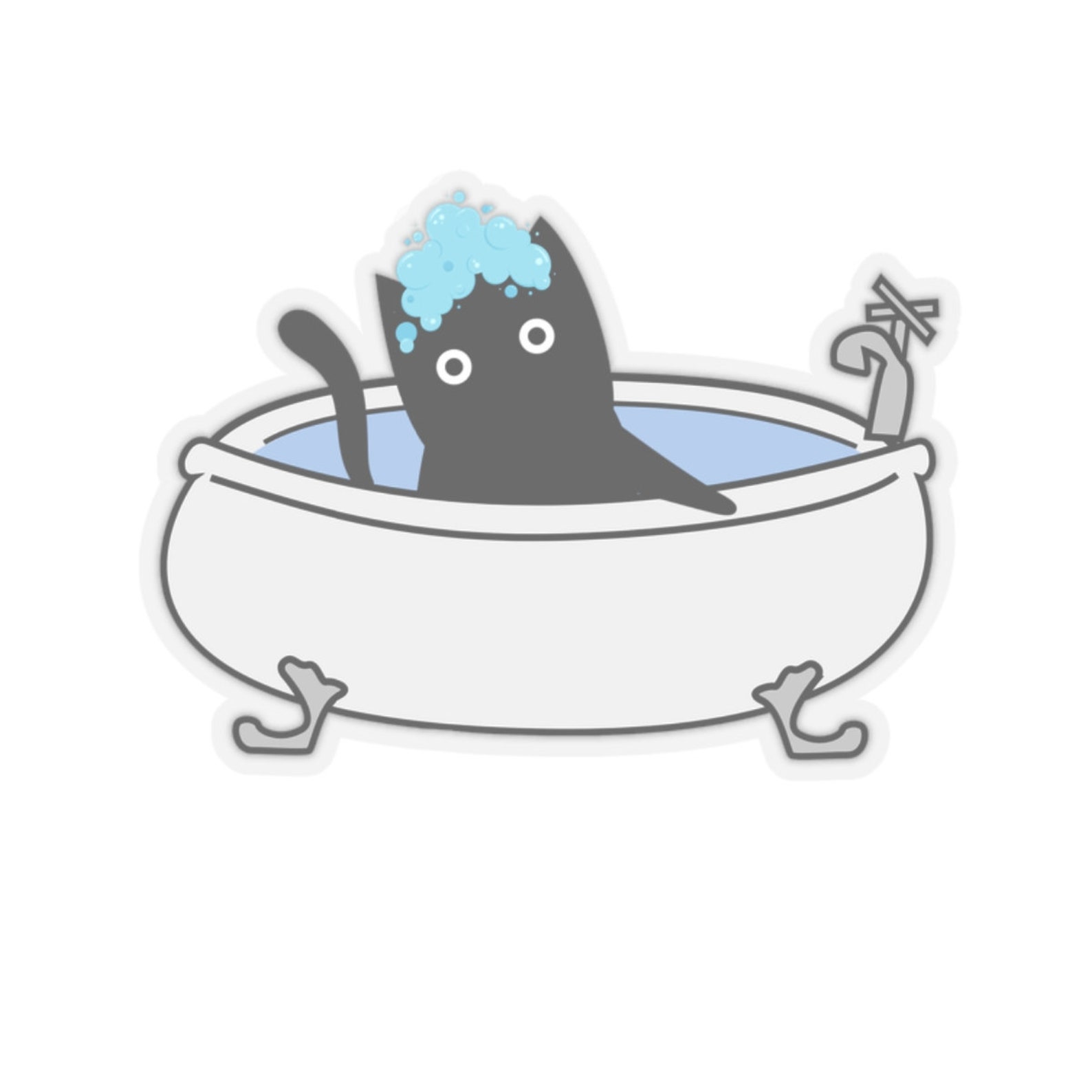 Black Cat Sticker, in Bath Tub, Funny Cute Sticker, Bubble Sticker, for ...
