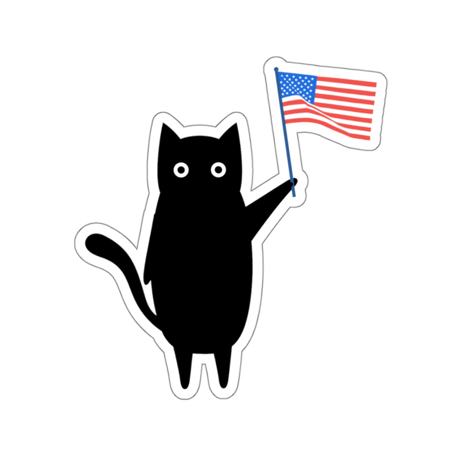 Black Cat Sticker, Cute Patriotic Black Cat Holding USA Flag Decal ...