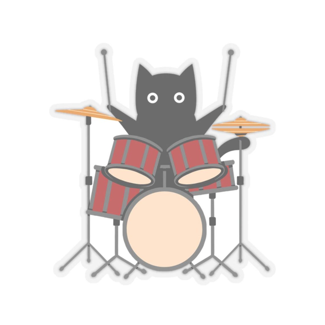 Black Cat Sticker, Cat Play Drum Music, Drum Lover, Music Lover, Cat ...