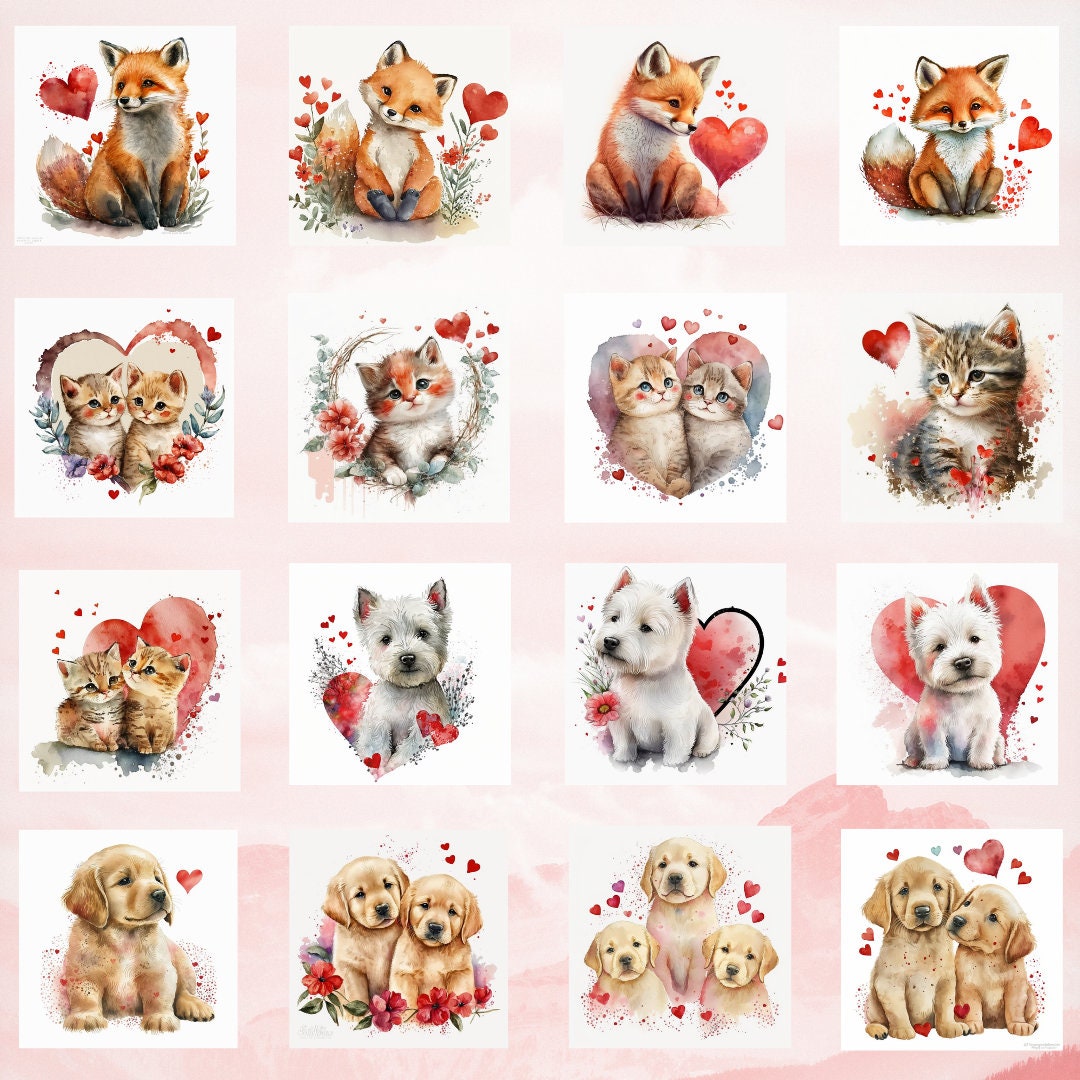 Valentine's Day Watercolor Clipart, Watercolor Clipart Baby Animals ...