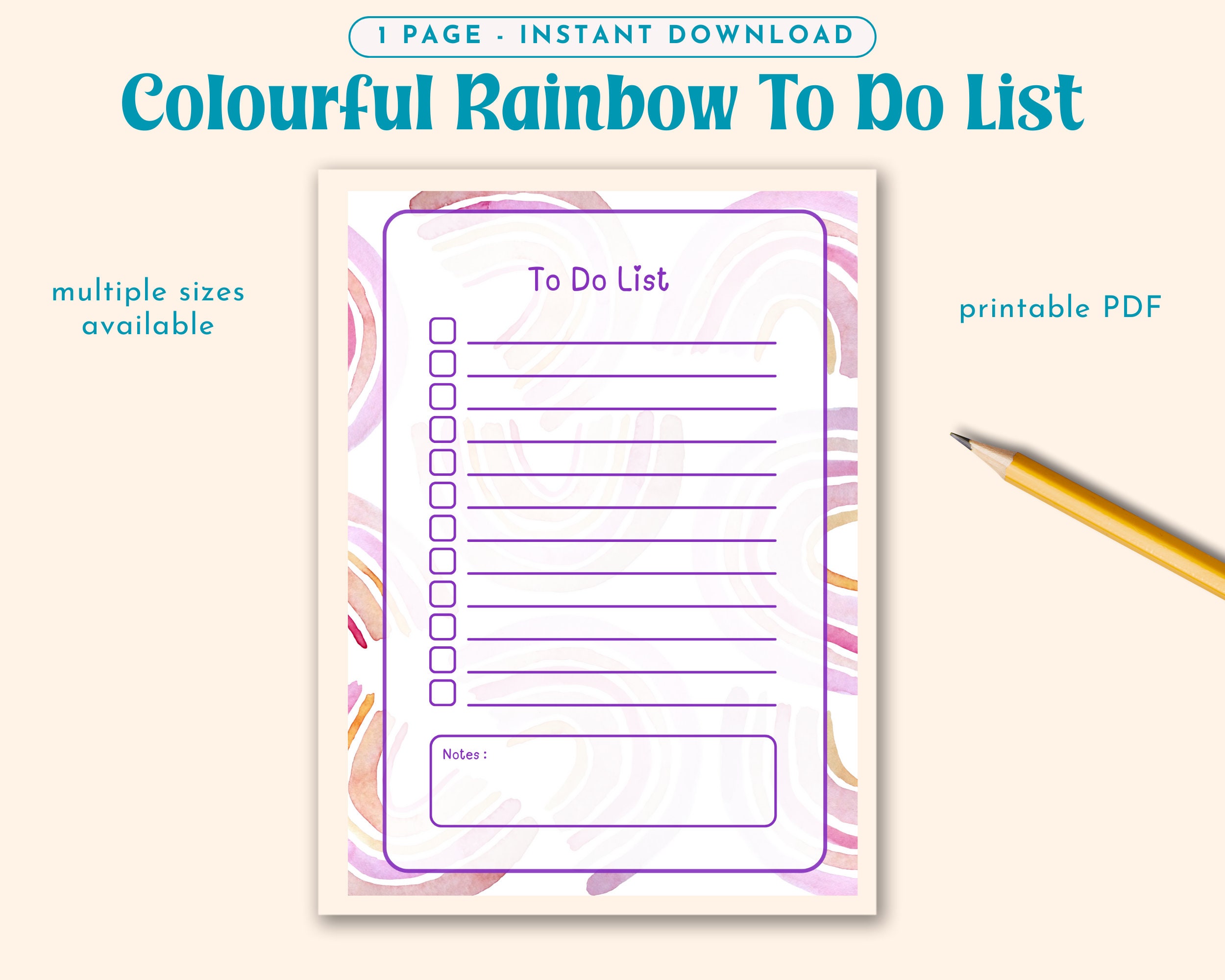 Colourful Printable to Do List Printable Template To-do List PDF Daily ...