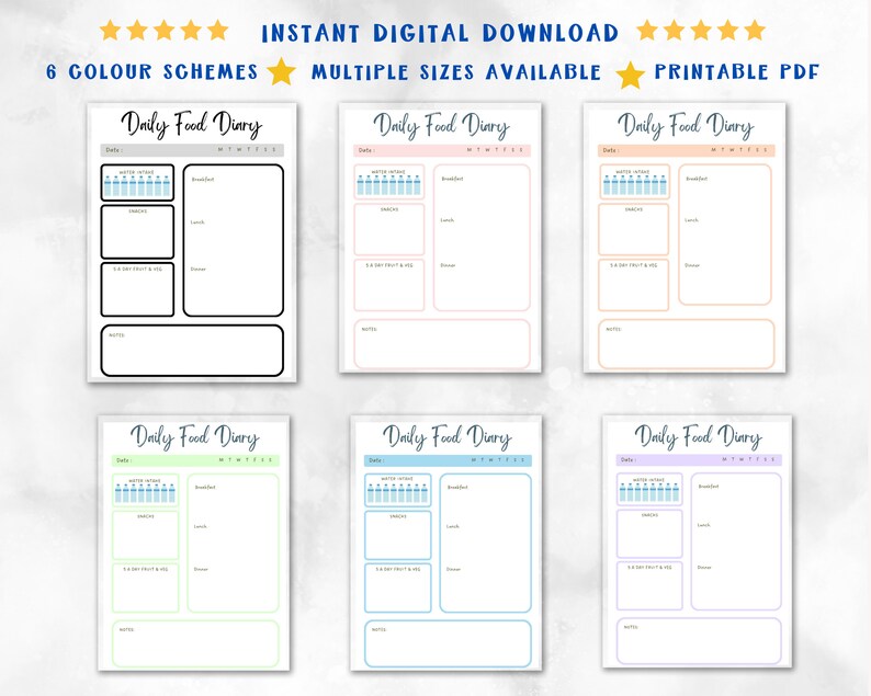 Daily Food Diary Printable, Food Journal, Water Intake, Meal Journal ...