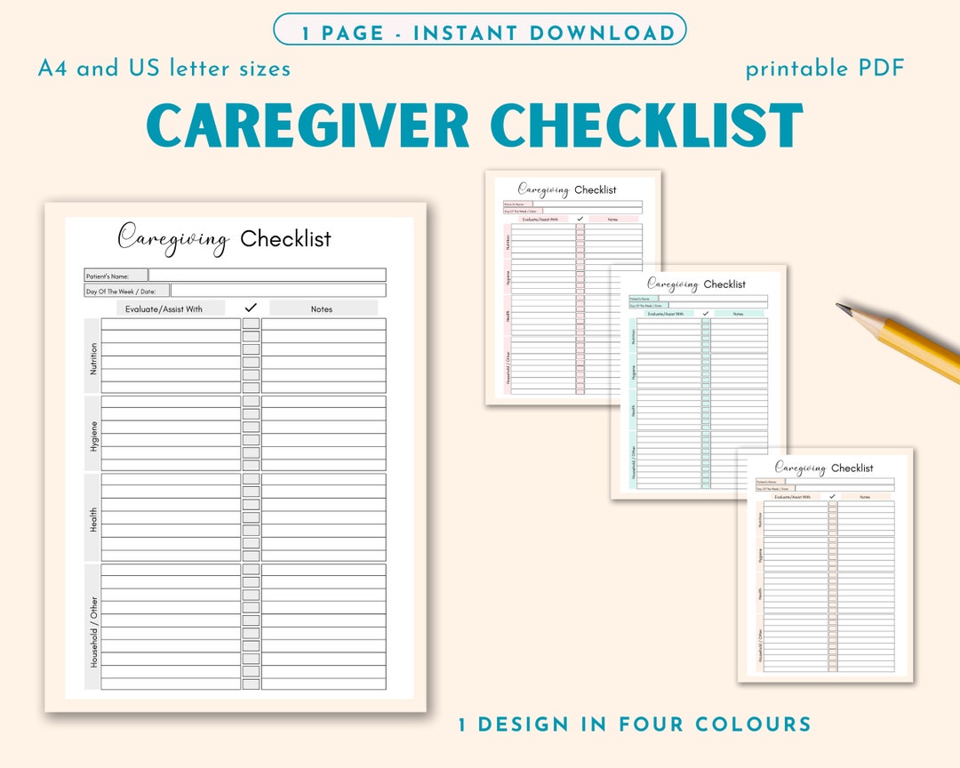 Caregiver Checklist, Care Log Template Printable Caregiver Wellness ...