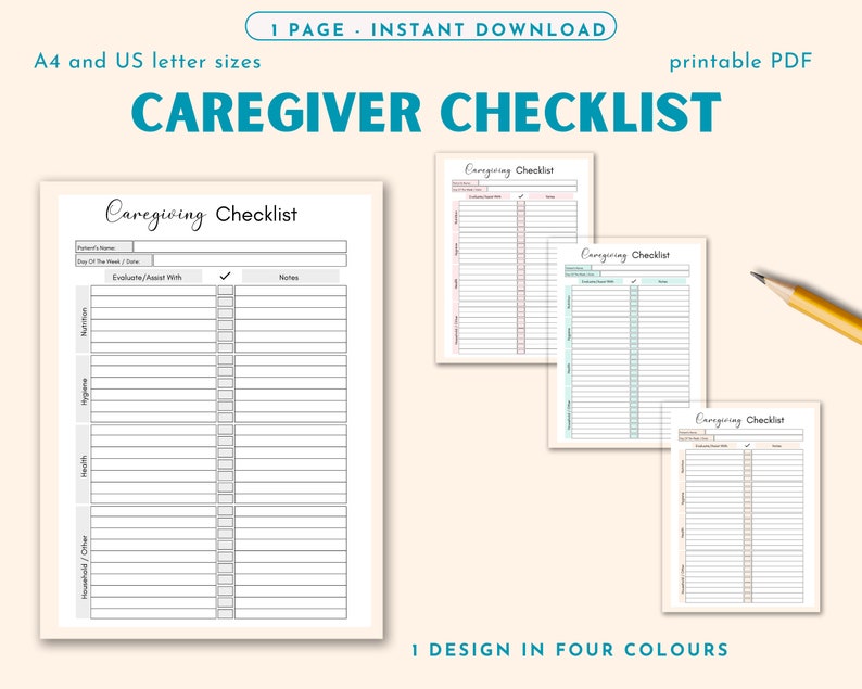 Caregiver Checklist, Care Log Template Printable Caregiver Wellness Schedule Checklist ...