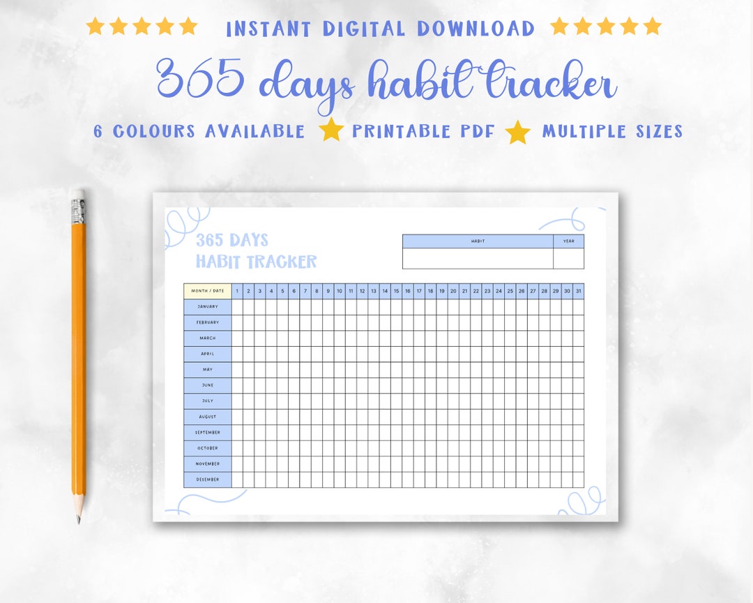 365 Day Habit Tracker, 365 Day Planner Printable, Daily Habit Tracker ...
