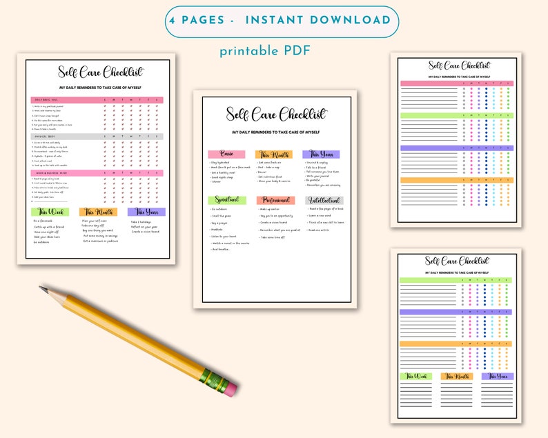 Self Care Checklist Self Care Routine Plan Self-care Planner Mental ...