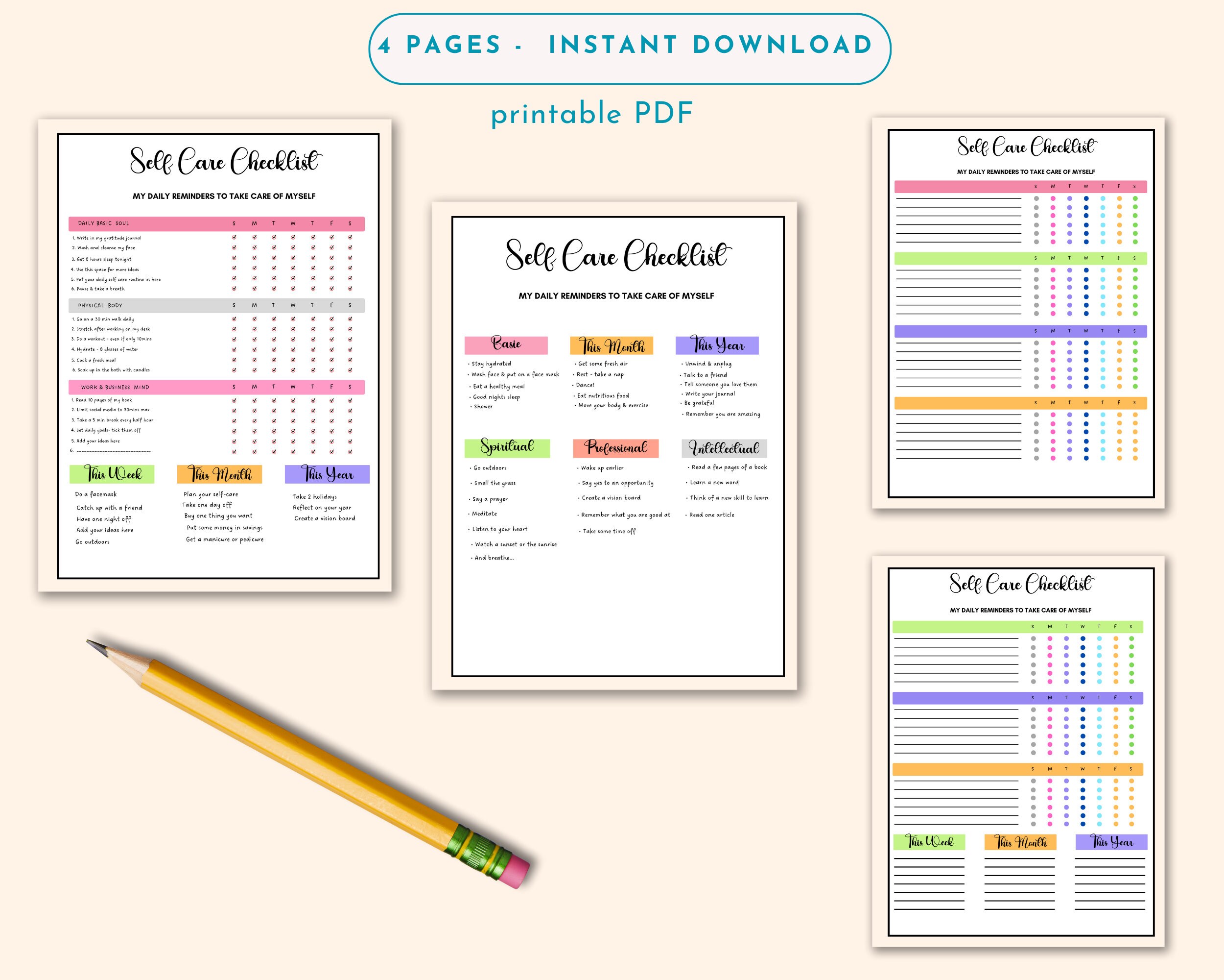 Self Care Checklist Self Care Routine Plan Self-care Planner Mental ...
