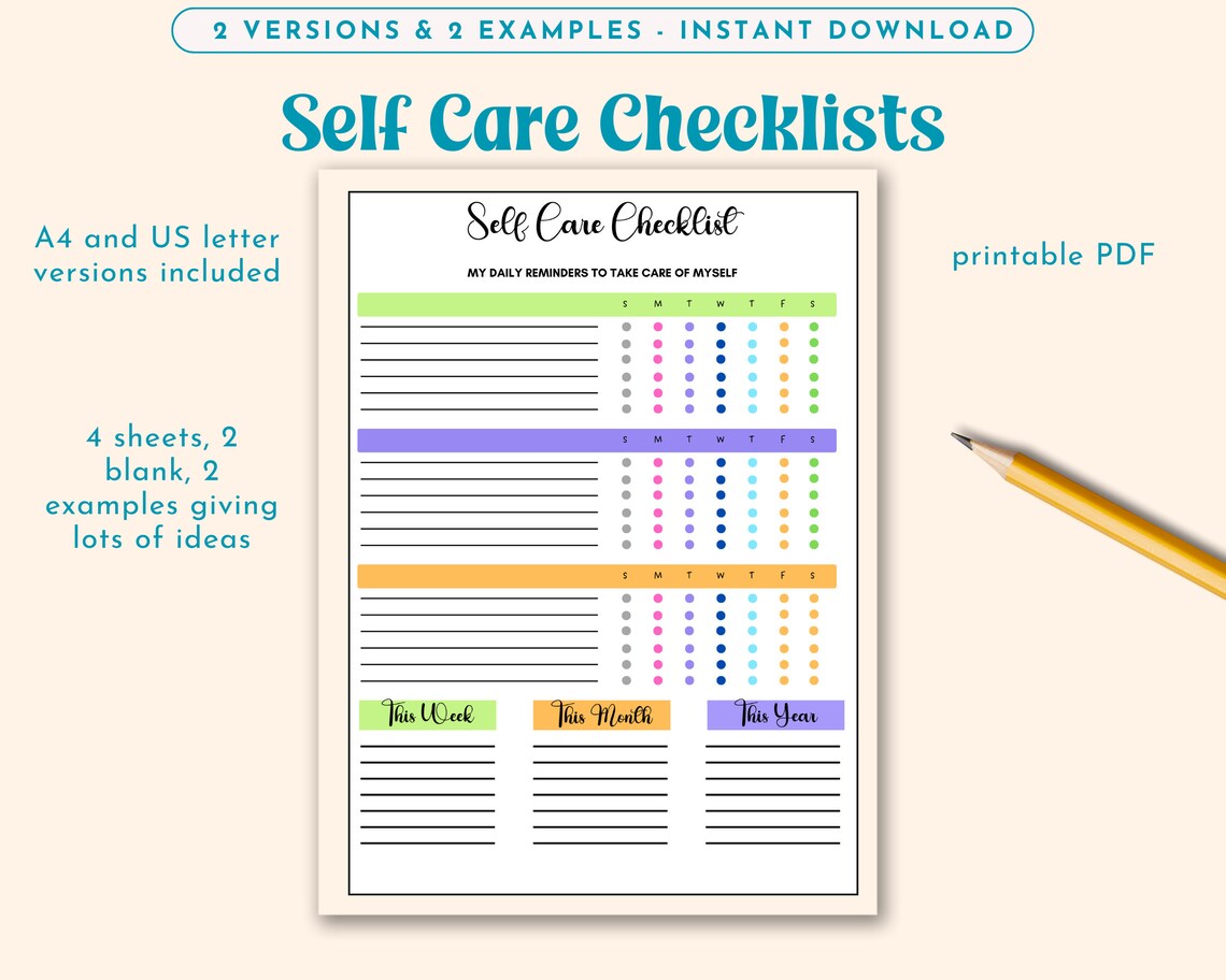 Self Care Checklist Self Care Routine Plan Self-care Planner Mental ...
