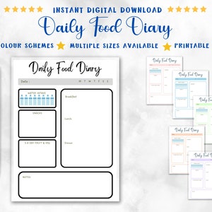 Daily Food Diary Printable, Food Journal, Water Intake, Meal Journal ...