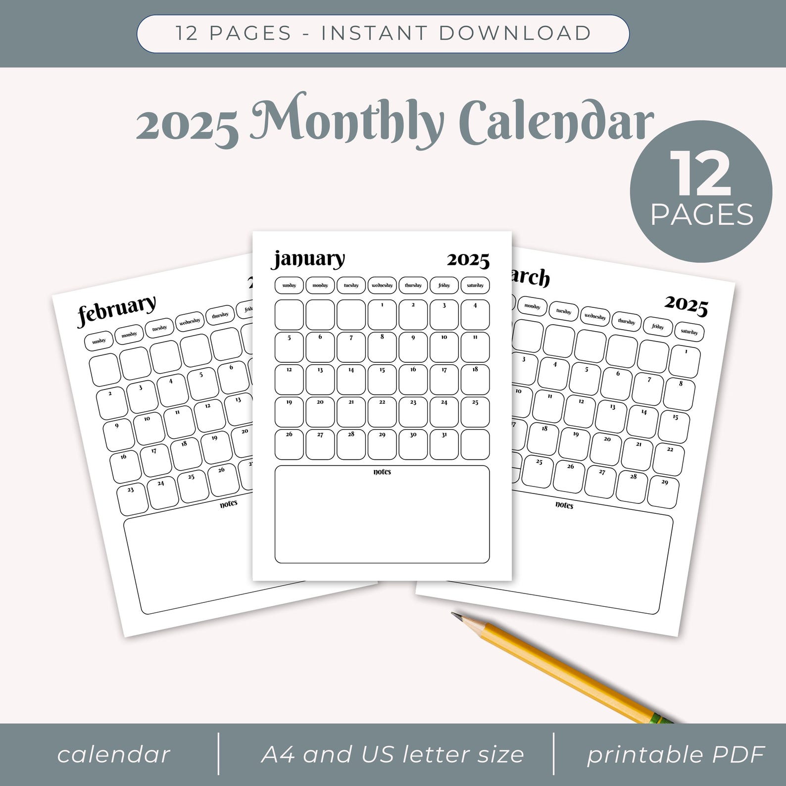 2025 Monthly Planner Overview Monthly Calendar Printable & Fillable ...