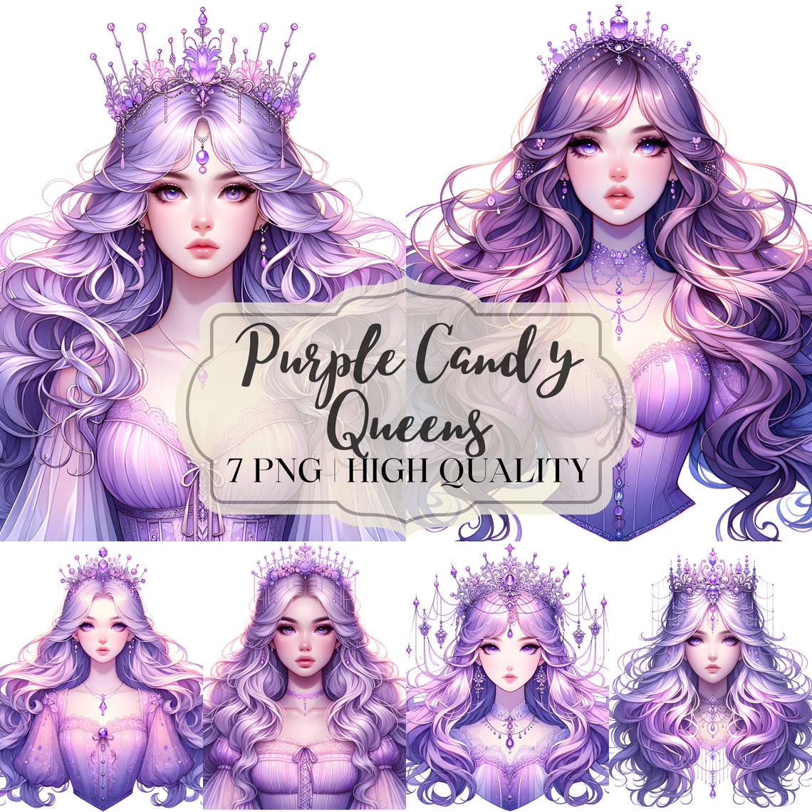 Purple Candy Queens, Queen Clipart Bundle, Pretty Princess Bundle, Instant Download, Commercial ...