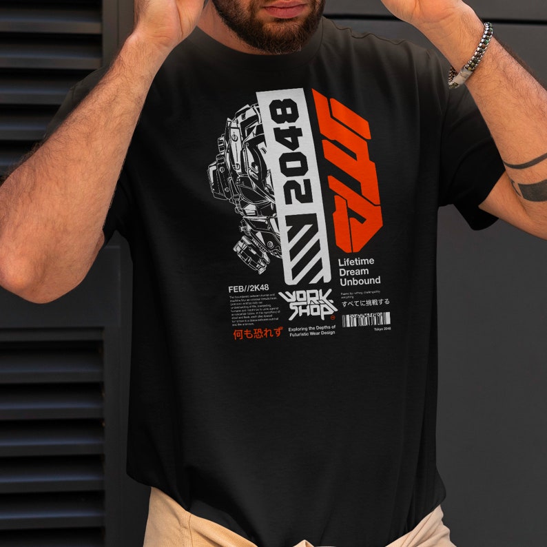 Techwear Cyberpunk Tshirt: Harajuku Streetwear, Kanji, Harajuku ...