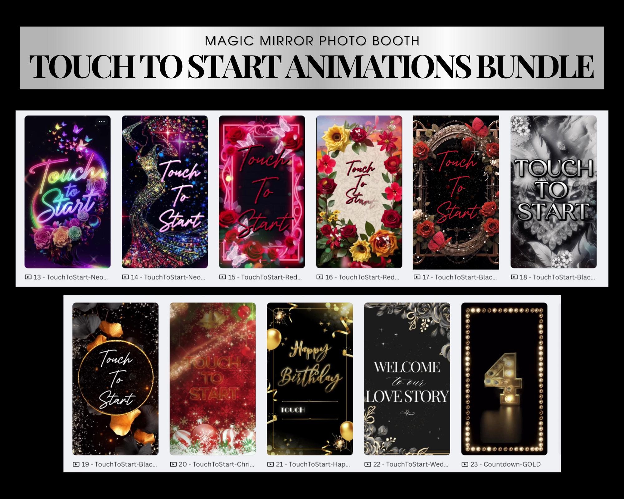 Touch to Start Animations Bundle - 20+ Mirror Photo Booth Animations ...