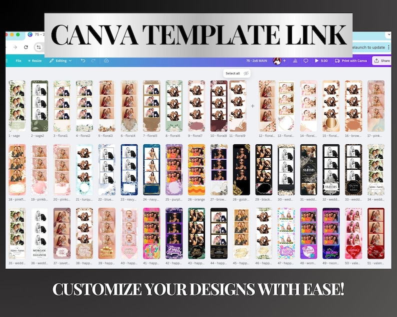 THE MEGA BUNDLE - 75+ Photo Booth Design Templates - 2x6 Prints - Etsy