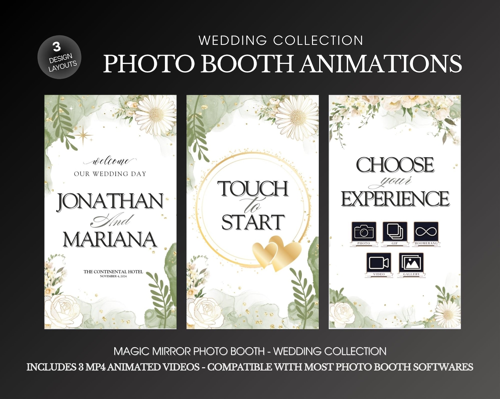 Wedding Start Screen Animations - Magic Mirror Photo Booth - Set of 3 ...
