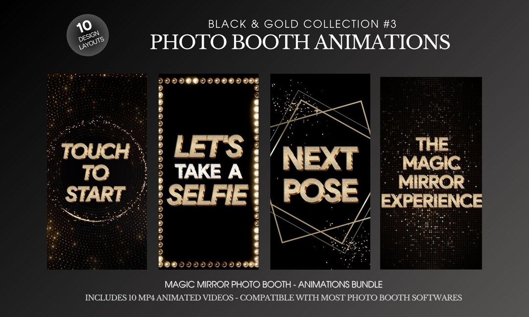 Elegant Black & Gold Photo Booth Animations Set of 10 1080x1920 - Etsy