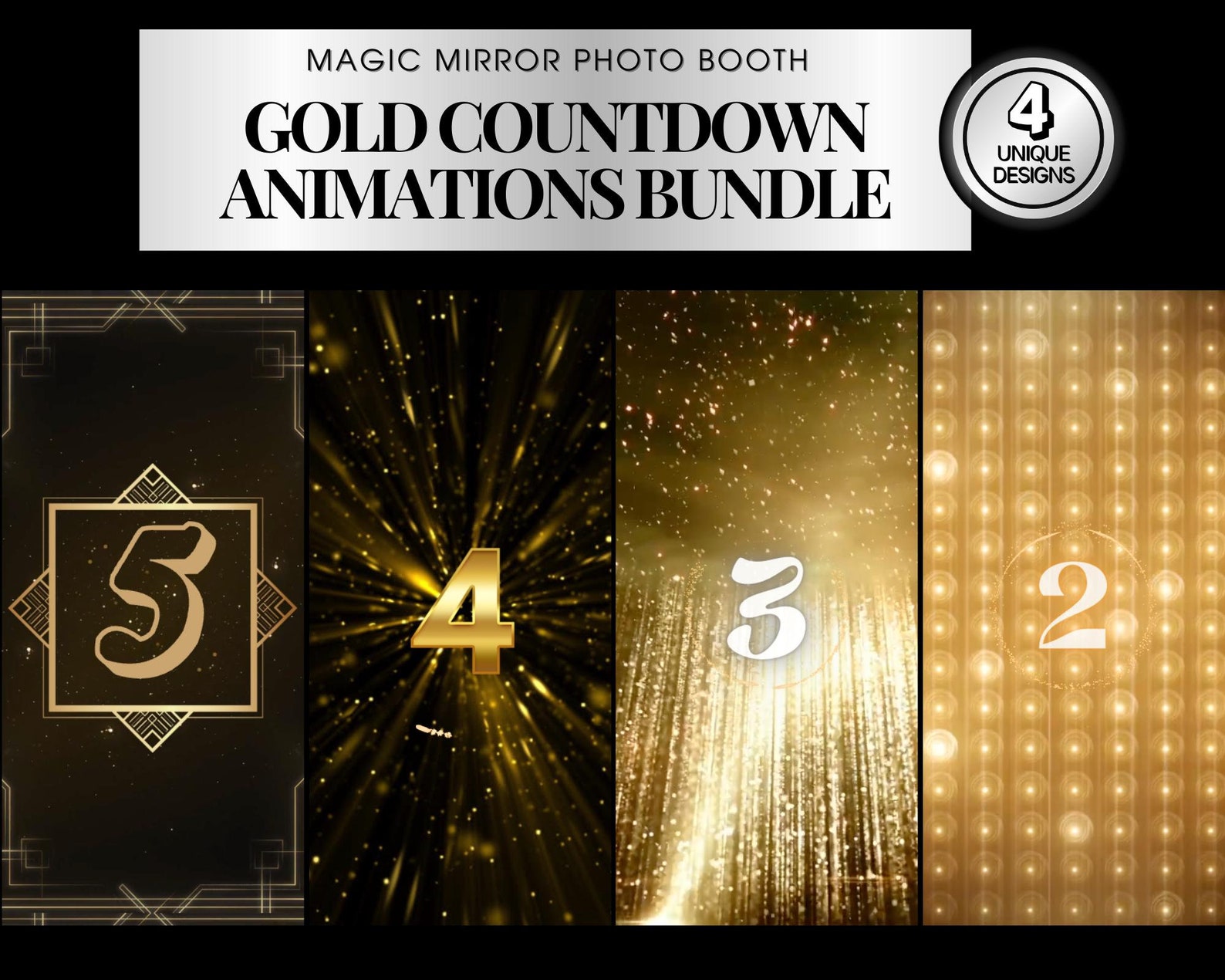 Gold Countdown Animations Bundle - Magic Mirror Photo Booth - Set of 4 ...