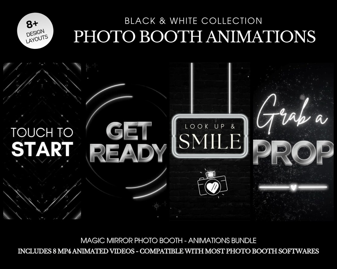 Black & White Photo Booth Animations - Set of 8 - 1080x1920 - Etsy