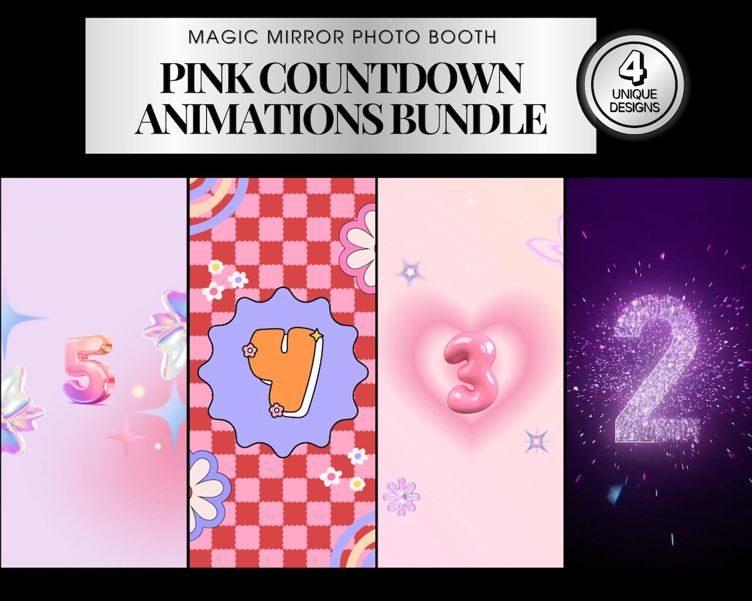 Pink Countdown Animations Bundle - Magic Mirror Photo Booth - Set of 4 ...