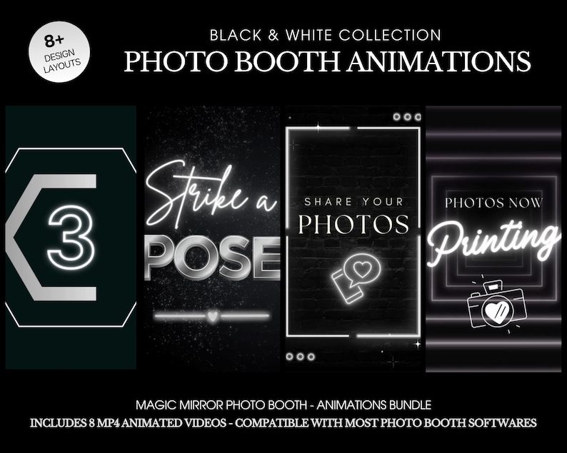 Black & White Photo Booth Animations - Set of 8 - 1080x1920 - Etsy