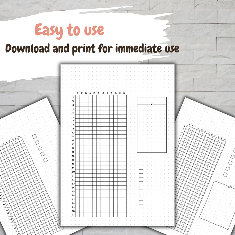 Yearly Blank Tracker, Printable Tracker, Bullet Journal Page, Yearly ...