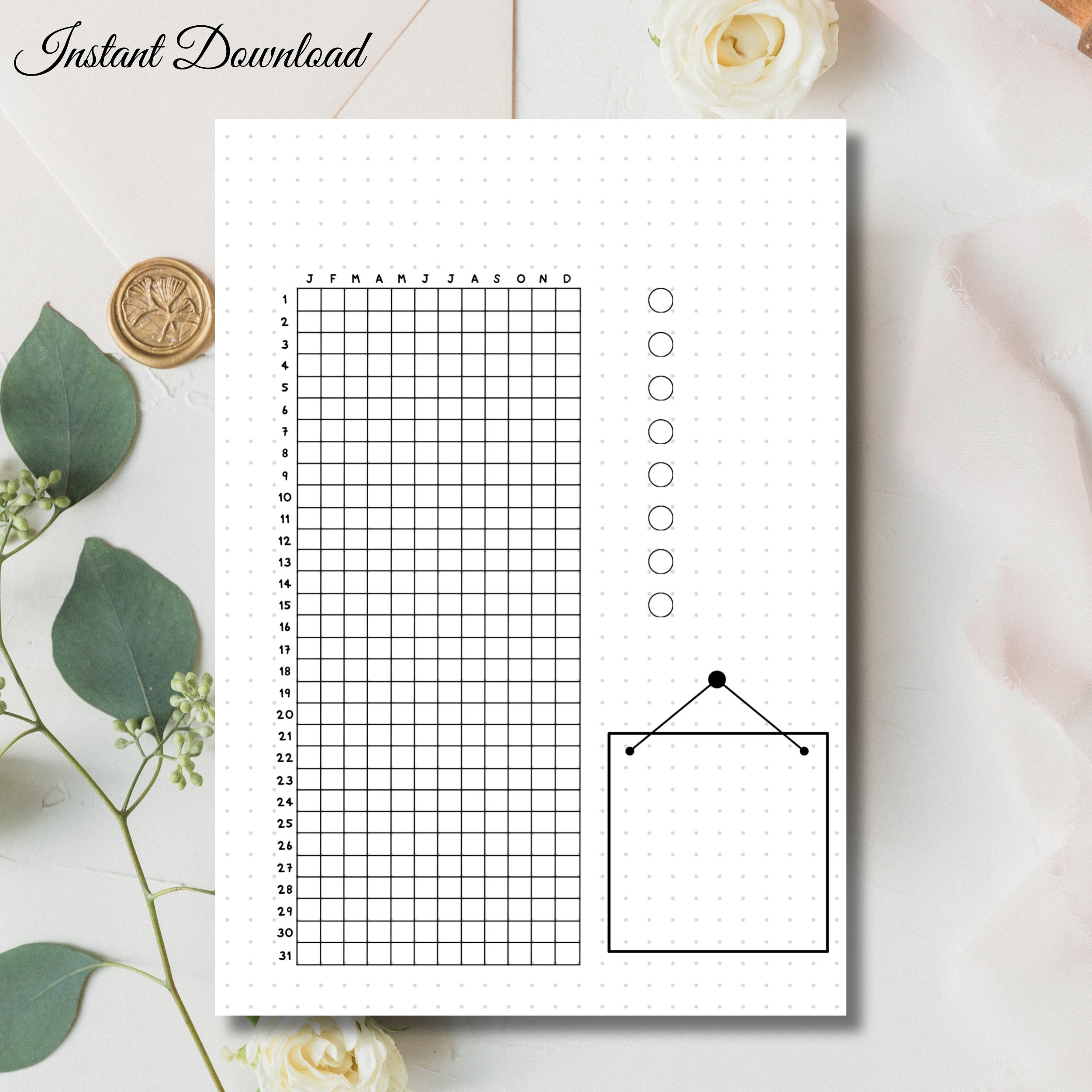 Yearly Blank Tracker, Printable Tracker, Bullet Journal Page, Yearly ...