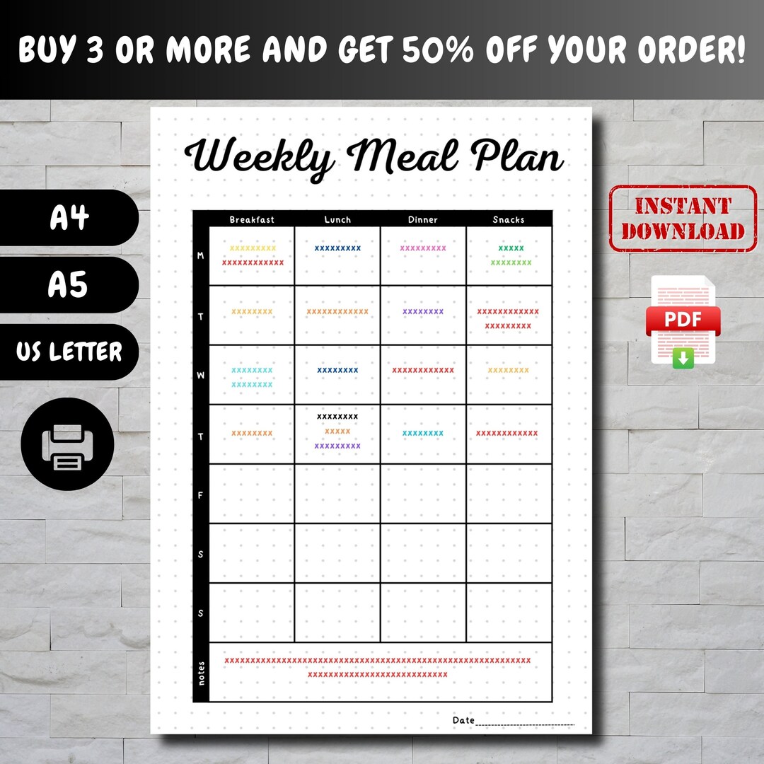 Weekly Meal Planning Printable, Meal Prep Planner, Food Planner, A5 ...