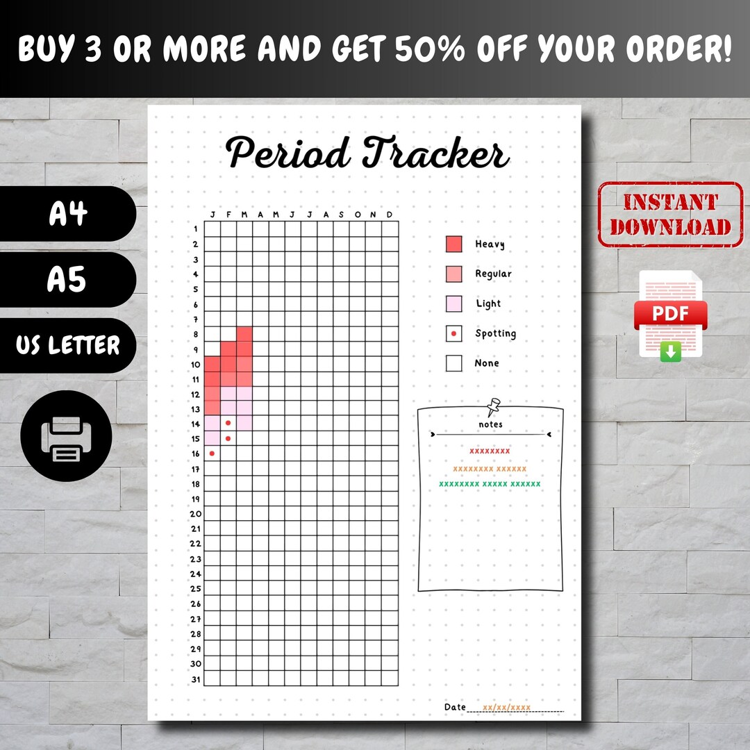 Yearly Period Tracker, Printable Tracker, Bullet Journal Page, A5 ...