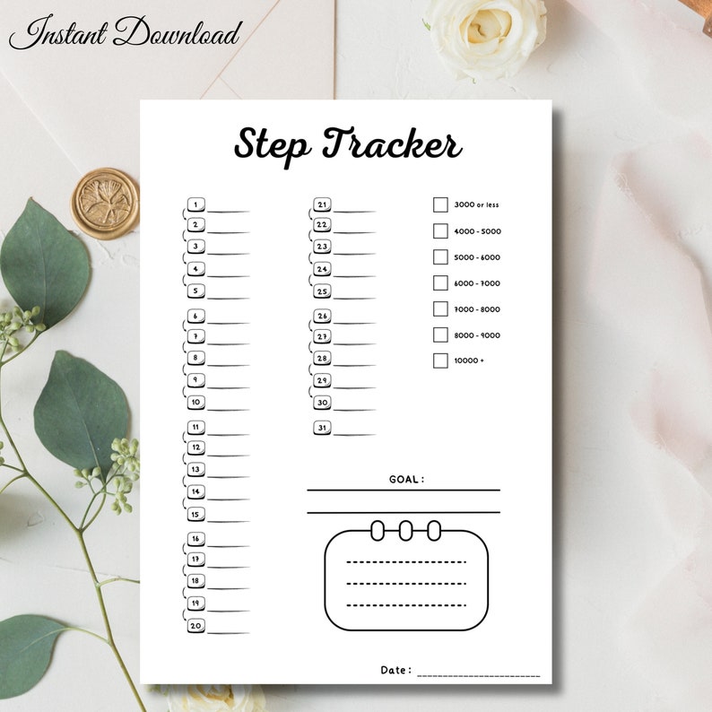 Monthly Step Tracker Printable Tracker Fitness Tracker Journal Page